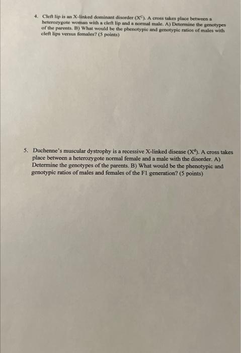 Solved 4 Clen Lip Is An X Linked Dominant Disorder X9 A