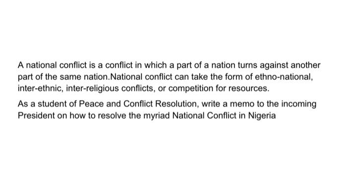 A national conflict is a conflict in which a part of | Chegg.com