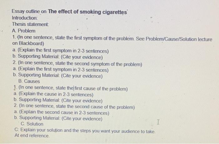 Essay outline on The effect of smoking cigarettes' | Chegg.com