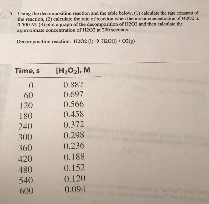 Solved 5. Using the decomposition reaction and the table | Chegg.com