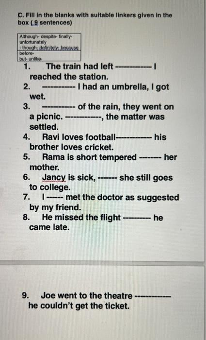 C. Fill in the blanks with sultable linkers given in | Chegg.com