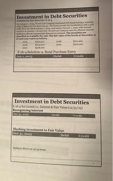 Investment in Debt Securities Avaliable for Sale | Chegg.com