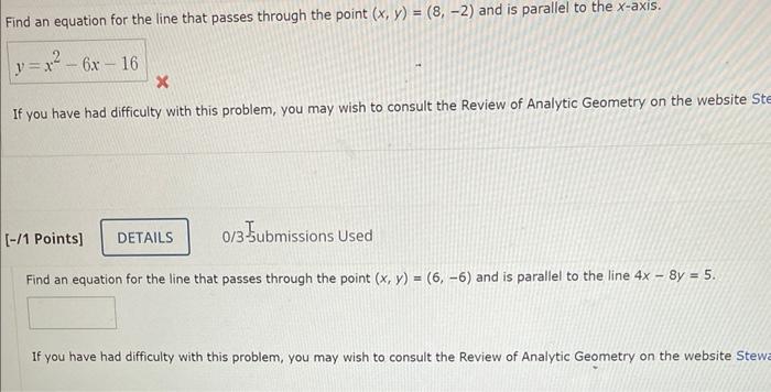 Solved Find an equation for the line that passes through the | Chegg.com