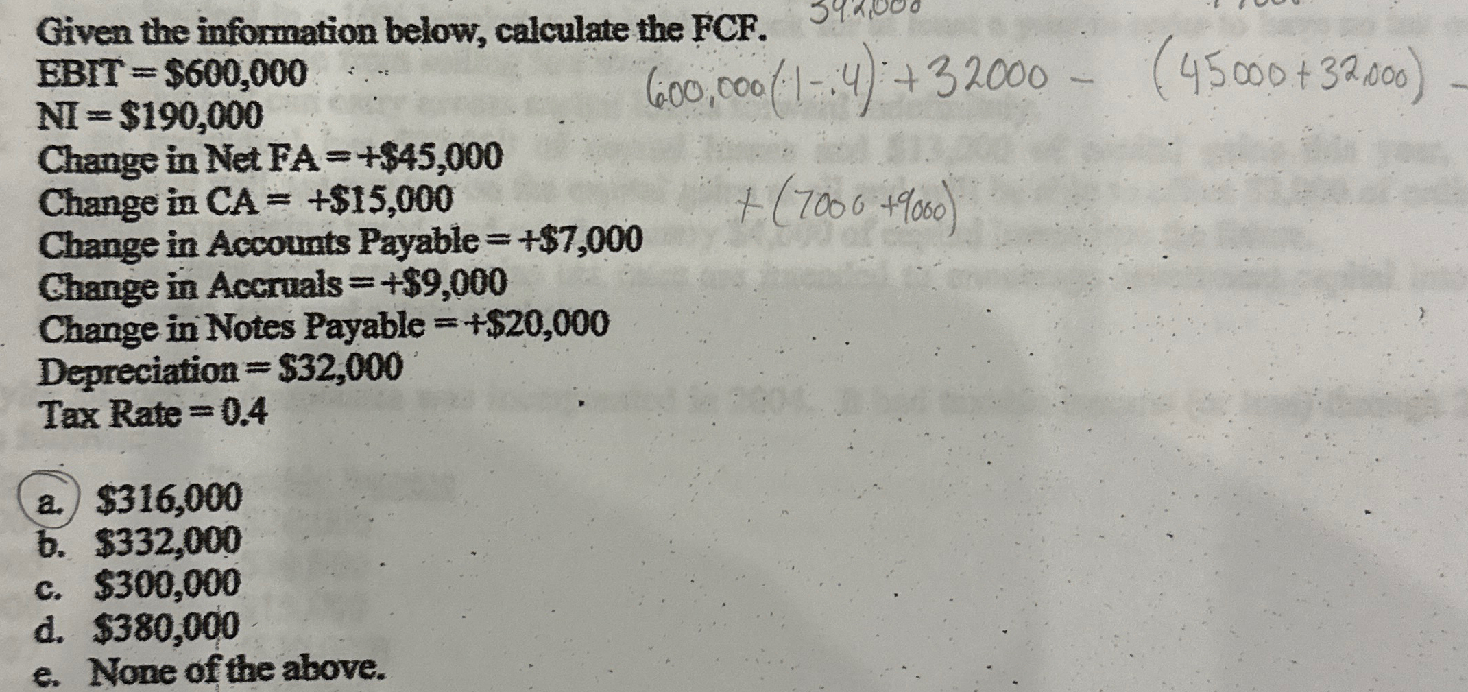 Solved Given the information below, calculate the FCF. ﻿EBIT | Chegg.com