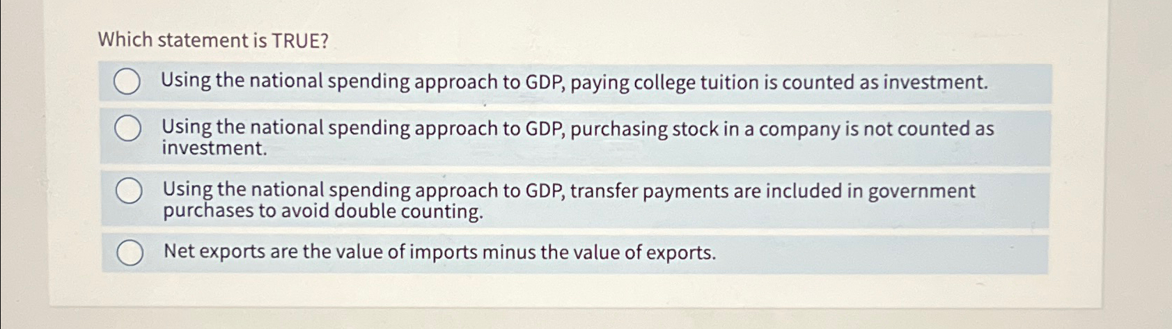 Solved Which statement is TRUE?Using the national spending | Chegg.com