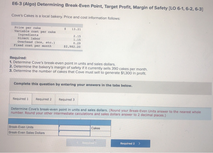 Solved E6-3 (Algo) Determining Break-Even Point, Target | Chegg.com