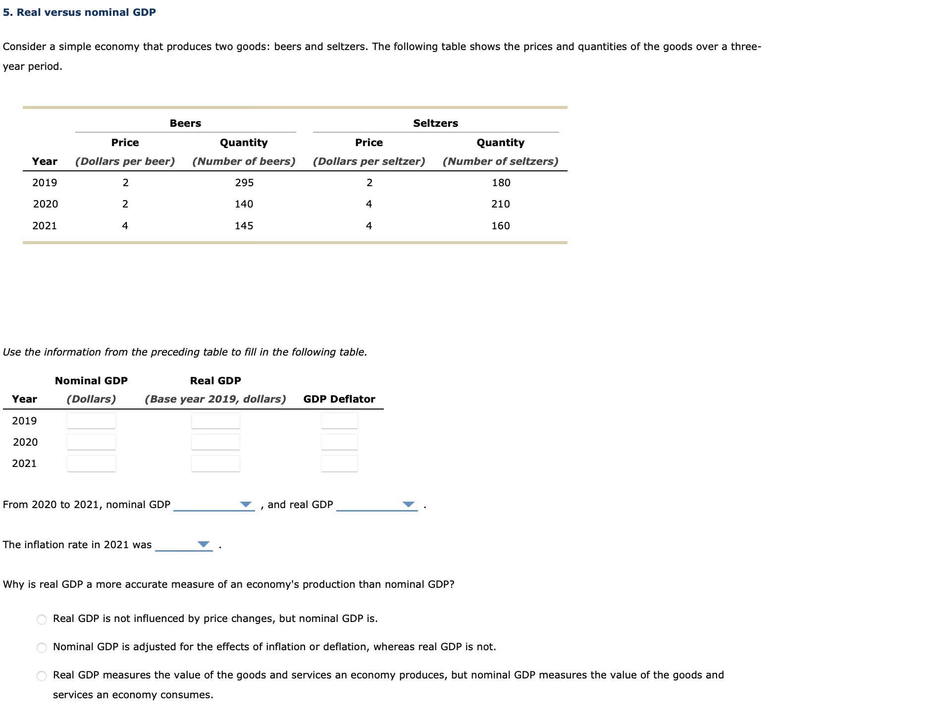 Solved Real versus nominal GDPConsider a simple economy that | Chegg.com