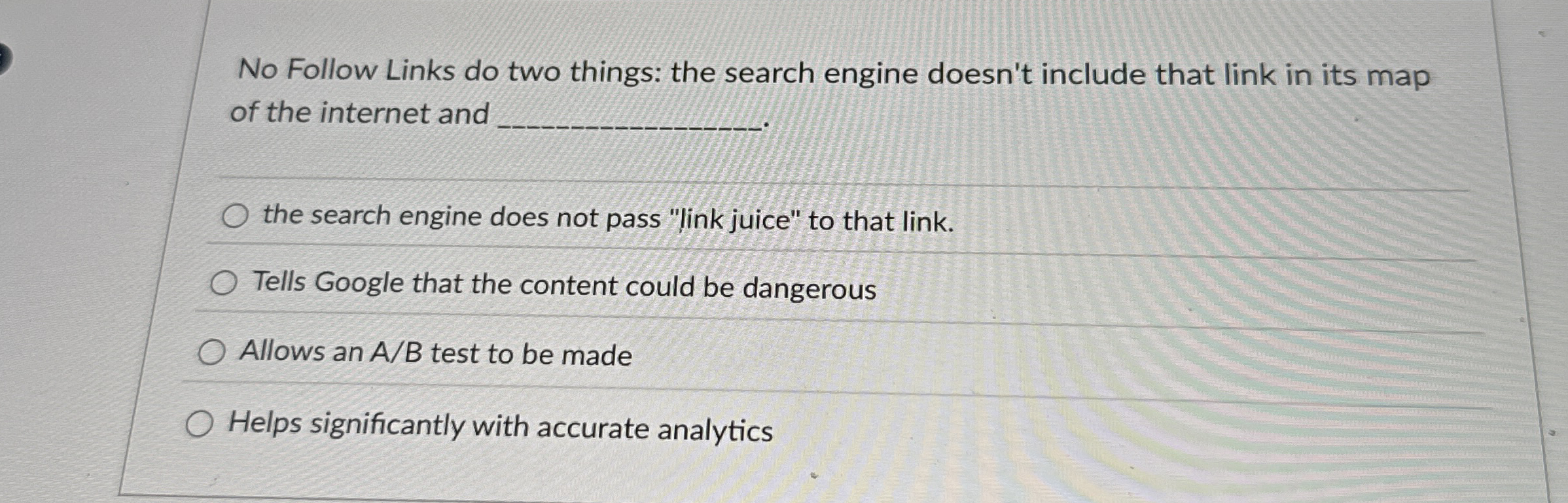 Solved No Follow Links do two things: the search engine | Chegg.com