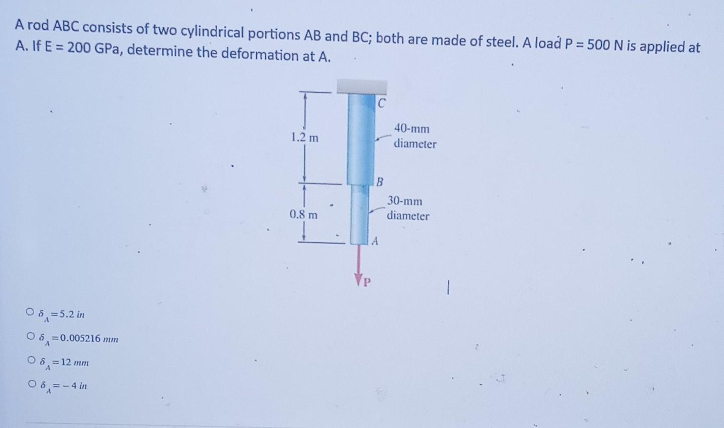 Solved A rod ABC consists of two cylindrical portions AB and | Chegg.com