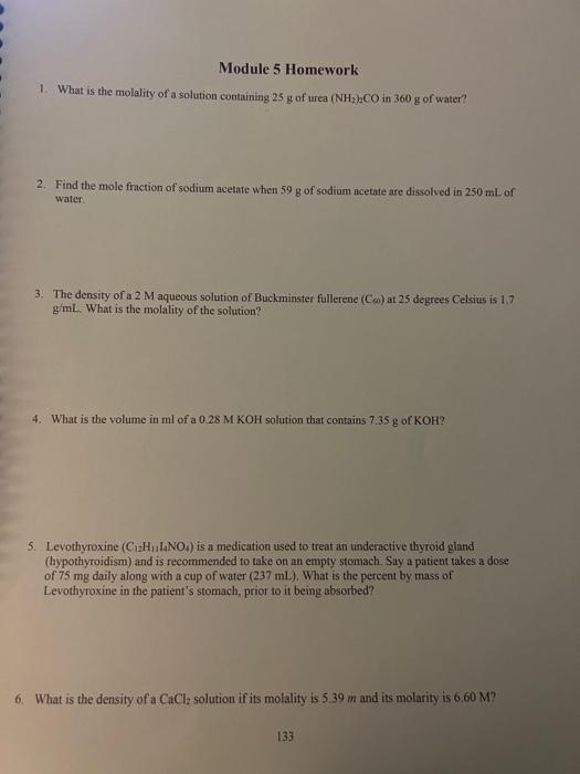Solved Module 5 Homework 1. What is the molality of a | Chegg.com