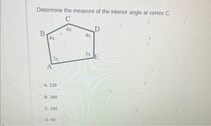 Solved Determine the measure of the interior angle at vertex | Chegg.com