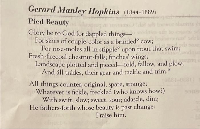 Gerard Manley Hopkins (1844-1889) Pied Beauty Glory | Chegg.com