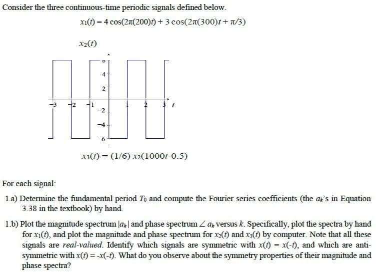 Solved Consider the three continuous-time periodic signals | Chegg.com