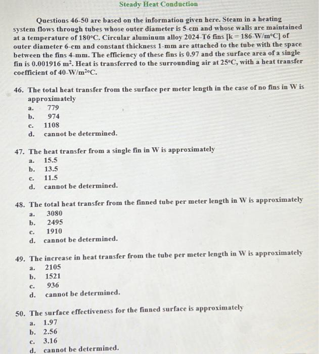 Solved Steady Heat Conduction Questions 46-50 are based on | Chegg.com