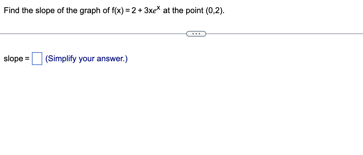 Solved Find the slope of the graph of f(x)=2+3xex ﻿at the | Chegg.com