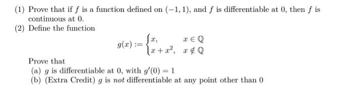 Solved (1) Prove that if f is a function defined on (−1,1), | Chegg.com