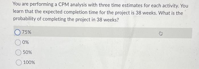 Solved You are performing a CPM analysis with three time | Chegg.com