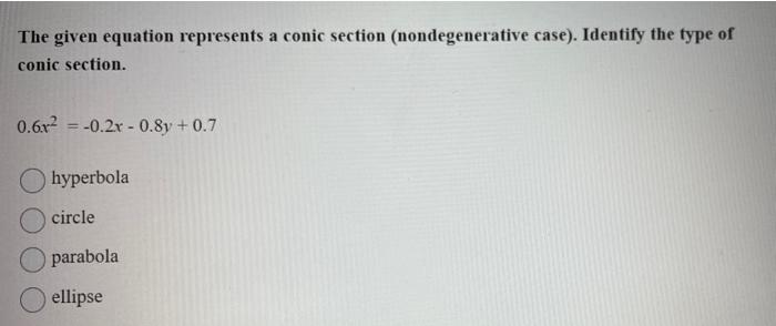 Solved The given equation represents a conic section | Chegg.com