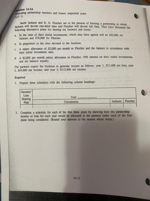 Solved problem 14-2A Allocating partnership incomes and | Chegg.com
