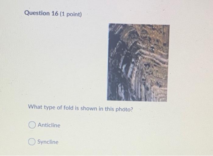 Solved Question 16 (1 point) What type of fold is shown in | Chegg.com