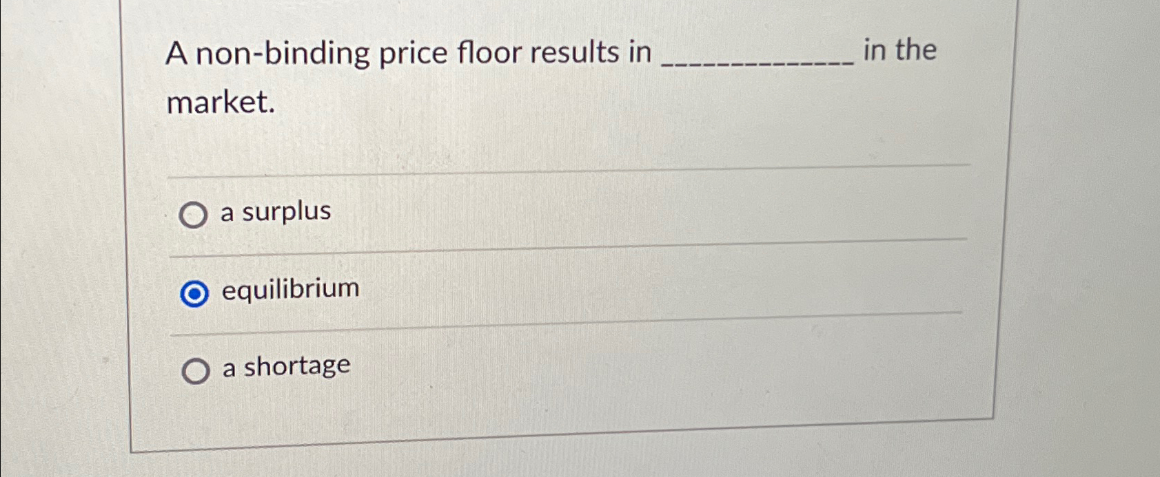 Solved A non-binding price floor results in in the market.a | Chegg.com
