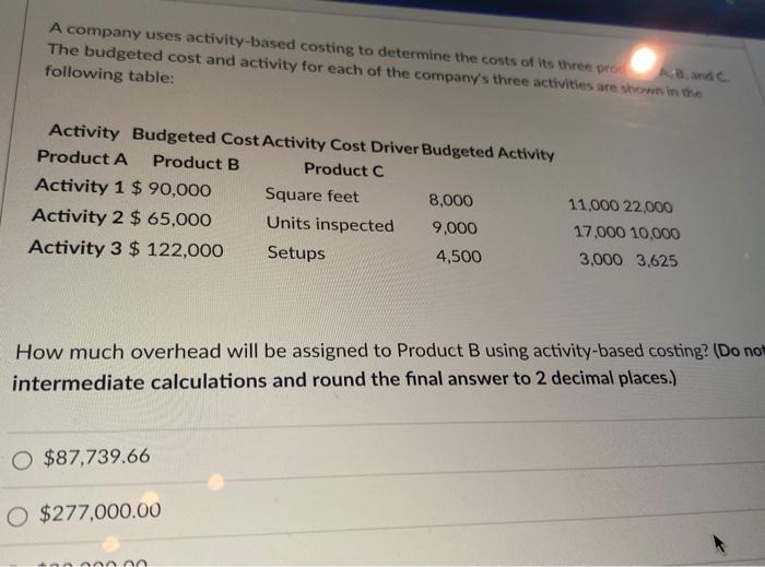 Solved A company uses activity-based costing to determine | Chegg.com