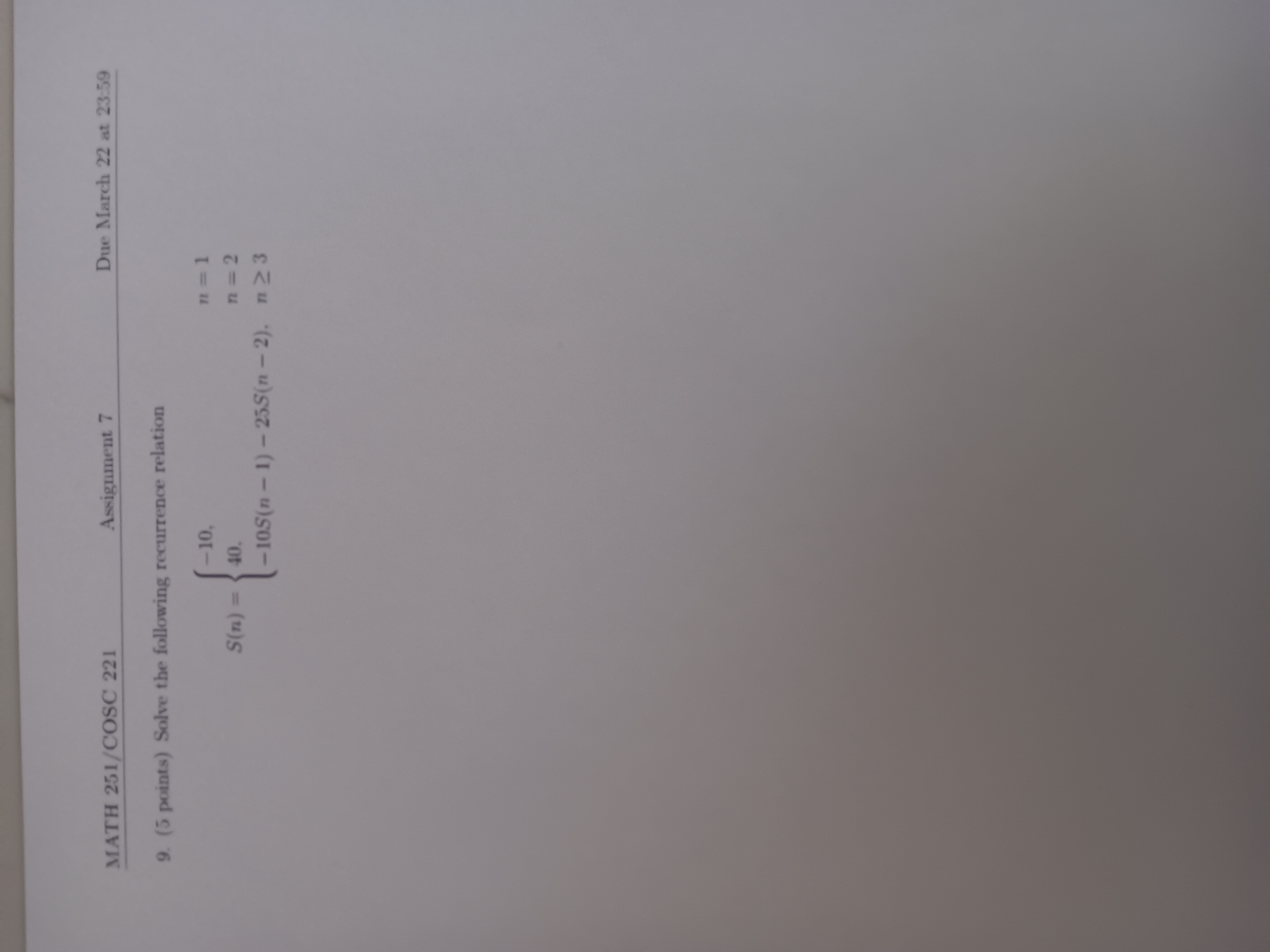 Solved (5 ﻿points) ﻿Solve the following recurrence | Chegg.com