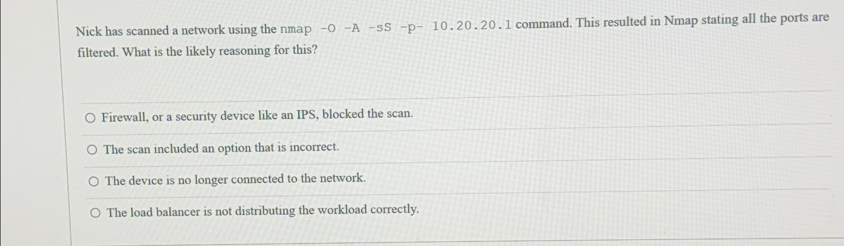 Solved Nick has scanned a network using the nmap | Chegg.com