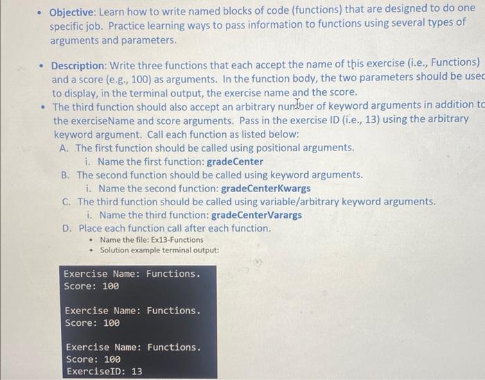 Solved - Objective: Learn how to write named blocks of code | Chegg.com