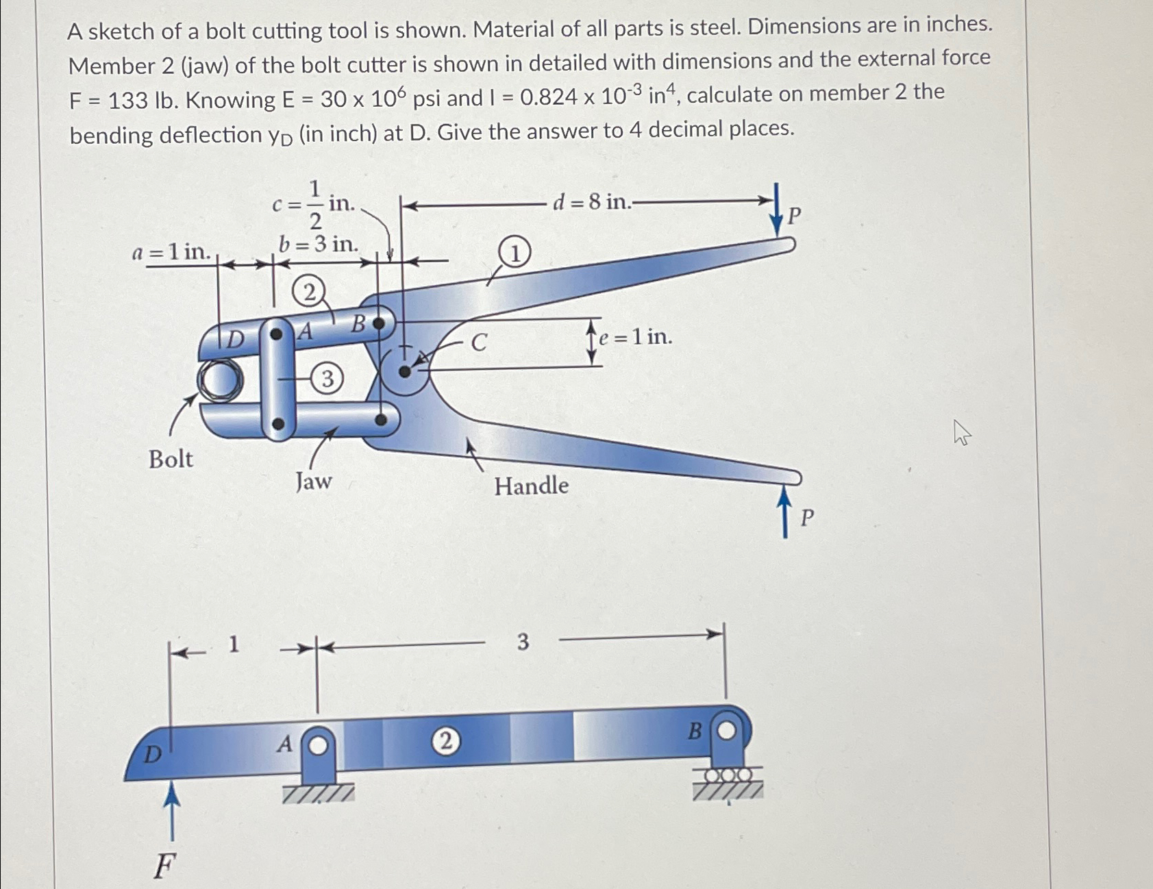 Solved A sketch of a bolt cutting tool is shown. Material of | Chegg.com