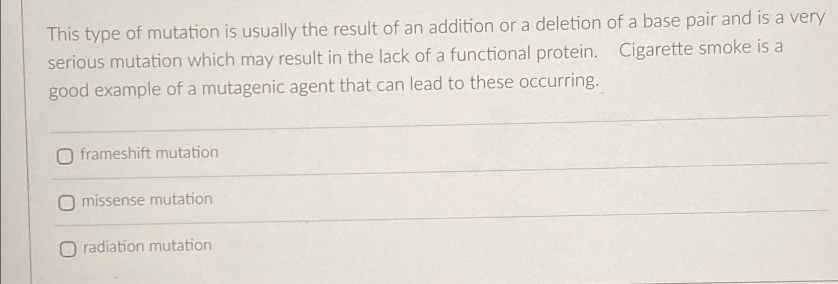 Solved This type of mutation is usually the result of an | Chegg.com