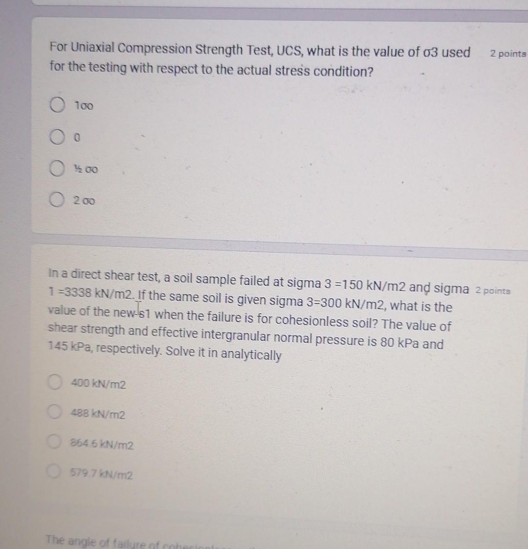 Solved For Uniaxial Compression Strength Test, UCS, what is | Chegg.com