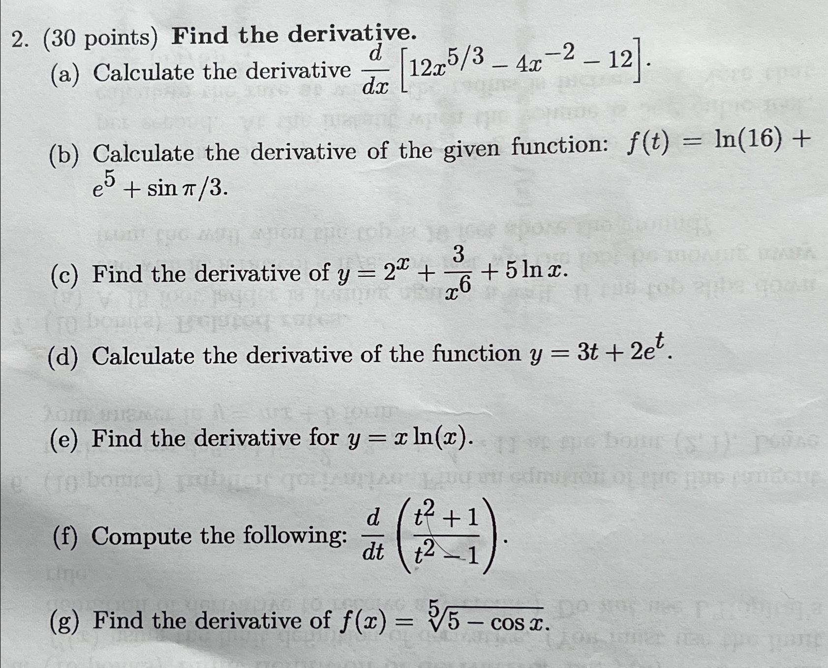 Solved (30 ﻿points) ﻿Find the derivative.(a) ﻿Calculate the | Chegg.com