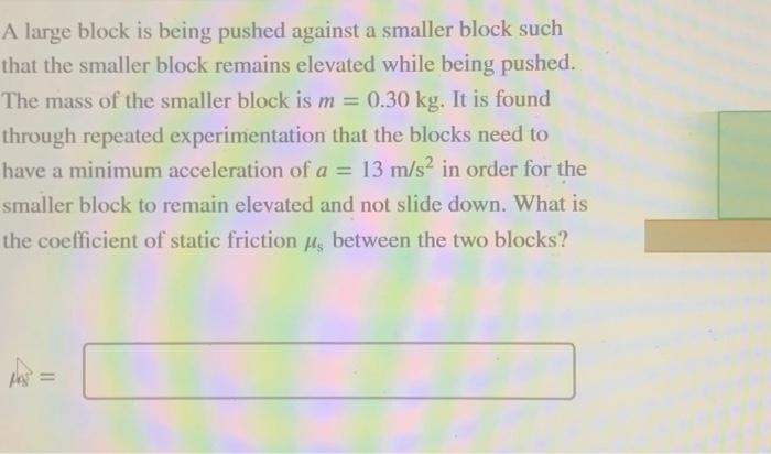 Solved A large block is being pushed against a smaller block | Chegg.com