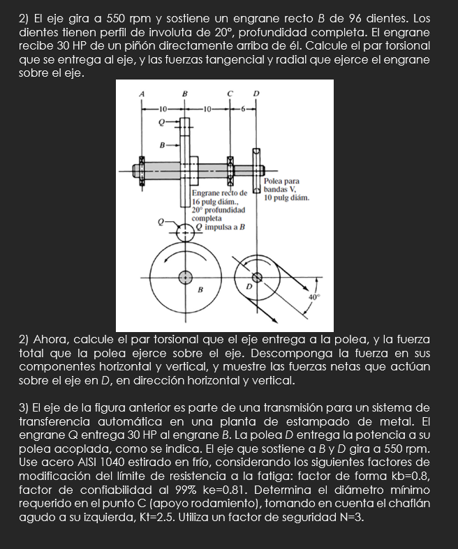 Solved El eje gira a 550 ﻿rpm y sostiene un engrane recto B | Chegg.com