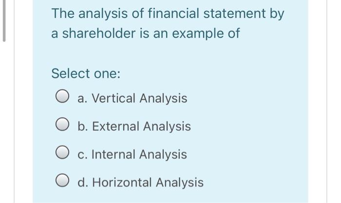 Solved The analysis of financial statement by a shareholder | Chegg.com
