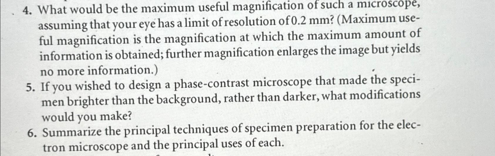 Solved What would be the maximum useful magnification of | Chegg.com