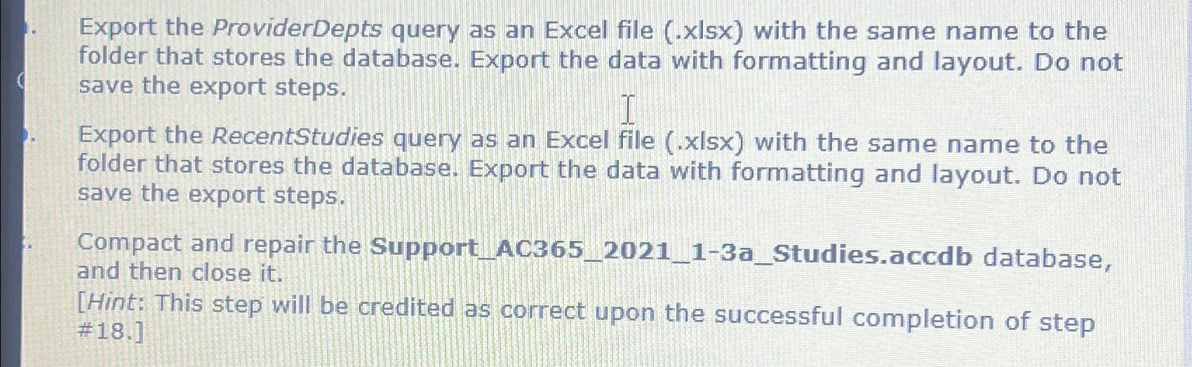 Solved Export the ProviderDepts query as an Excel file | Chegg.com