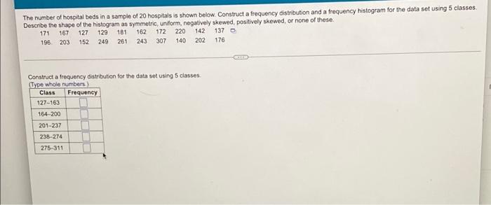 Solved The number of hospital beds in a sample of 20 | Chegg.com