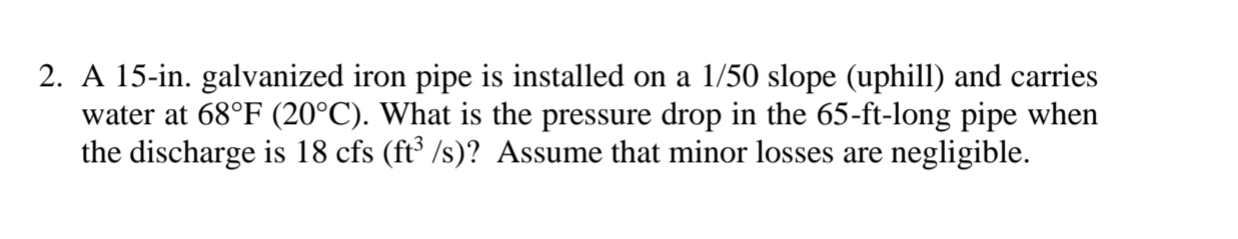 Solved 2. A 15-inch. Galvanized iron pipe is installed on a | Chegg.com