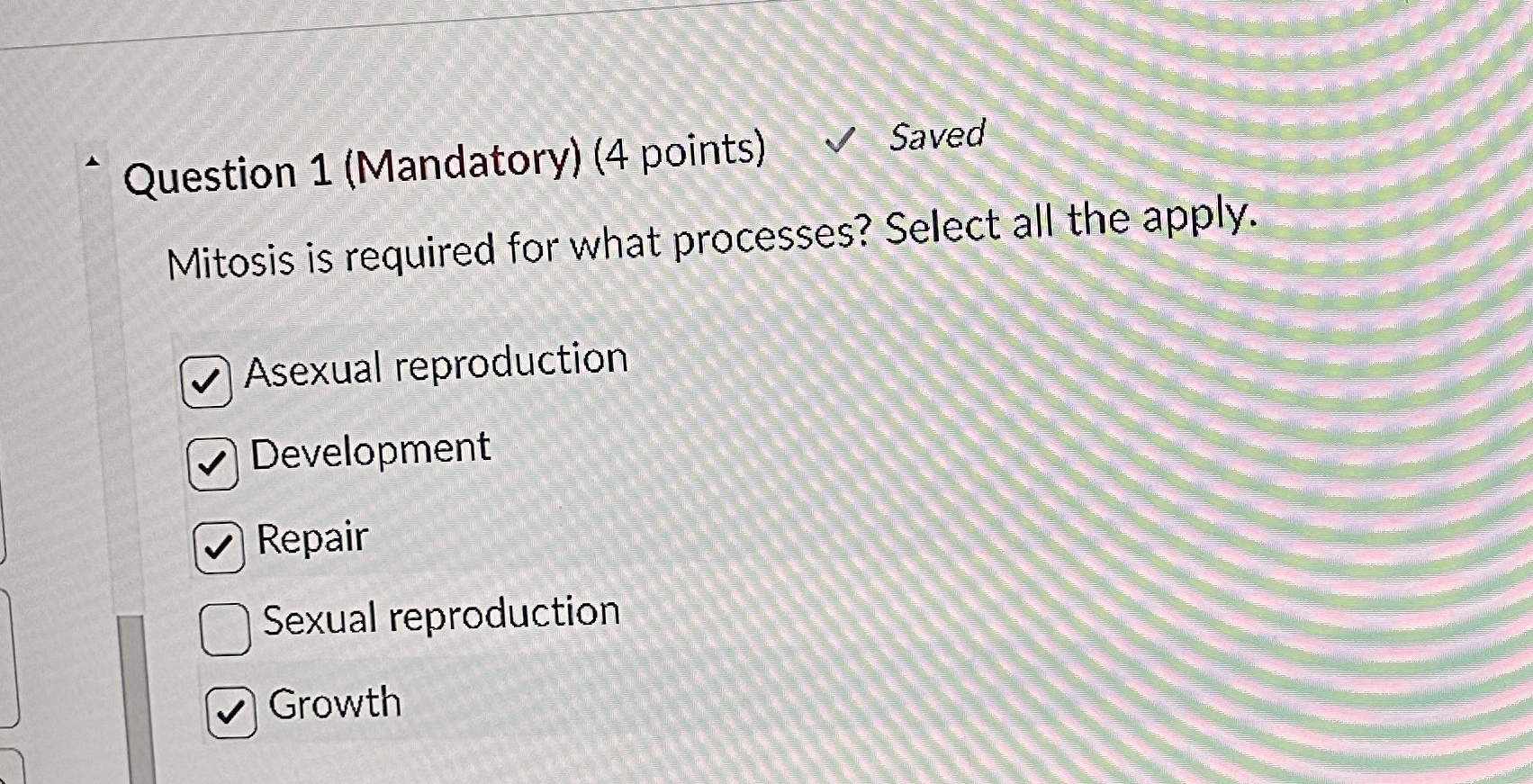 Solved Question 1 (Mandatory) (4 ﻿points) ﻿SavedMitosis is | Chegg.com