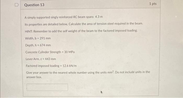 A simply supported singly reinforced RC beam spans | Chegg.com