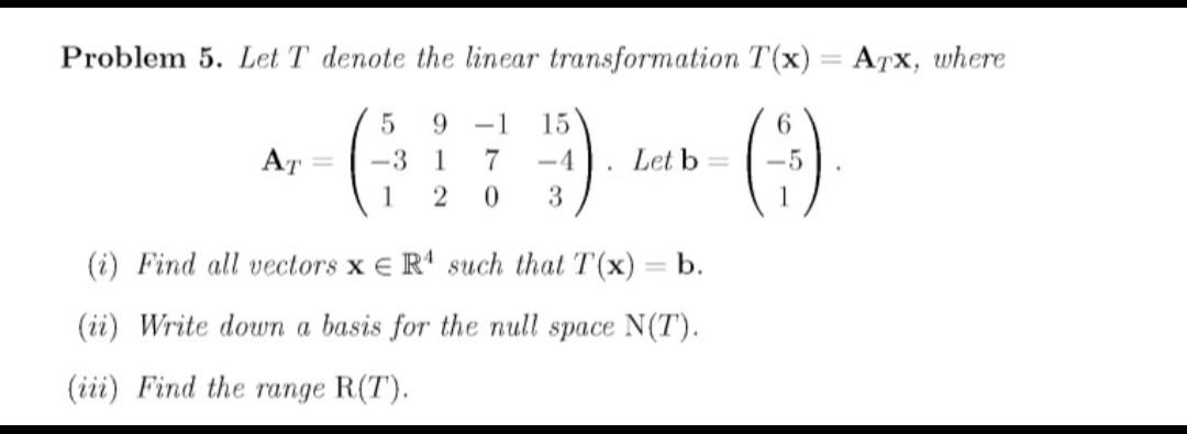 Solved Problem 5. Let T denote the linear transformation | Chegg.com