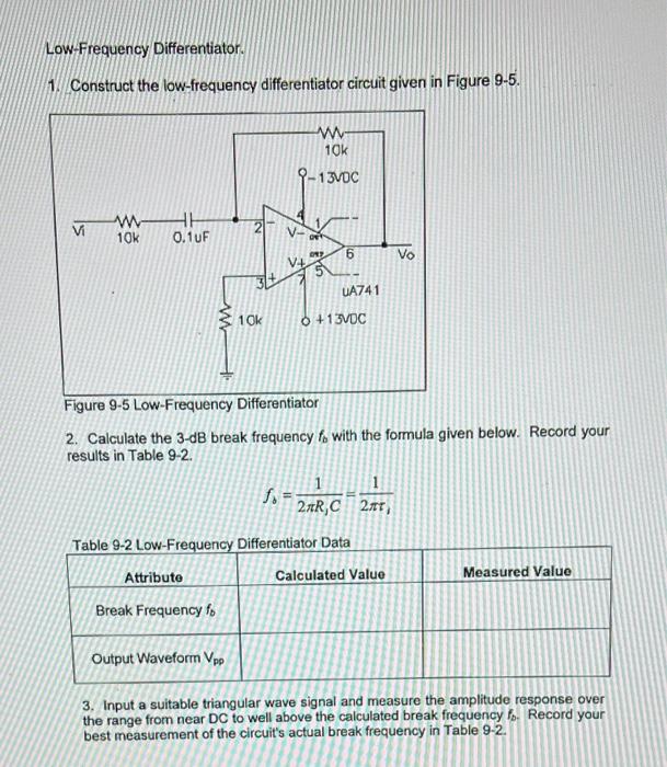 Solved Low-Frequency Differentiator. 1. Construct the | Chegg.com