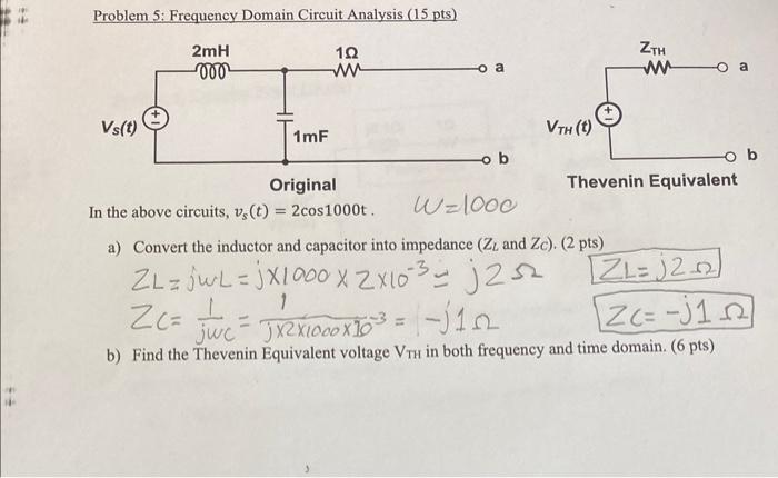 Solved Problem 5: Frequency Domain Circuit Analysis (15 pts) | Chegg.com
