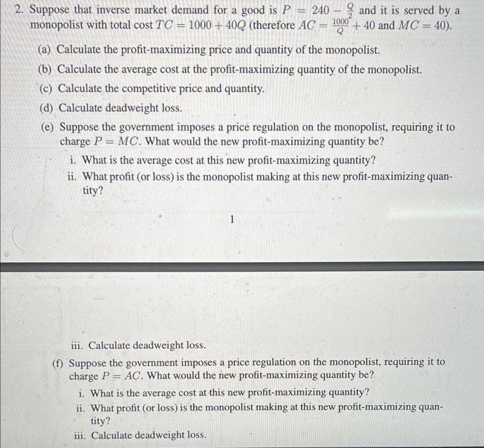 Solved Suppose that inverse market demand for a good is | Chegg.com