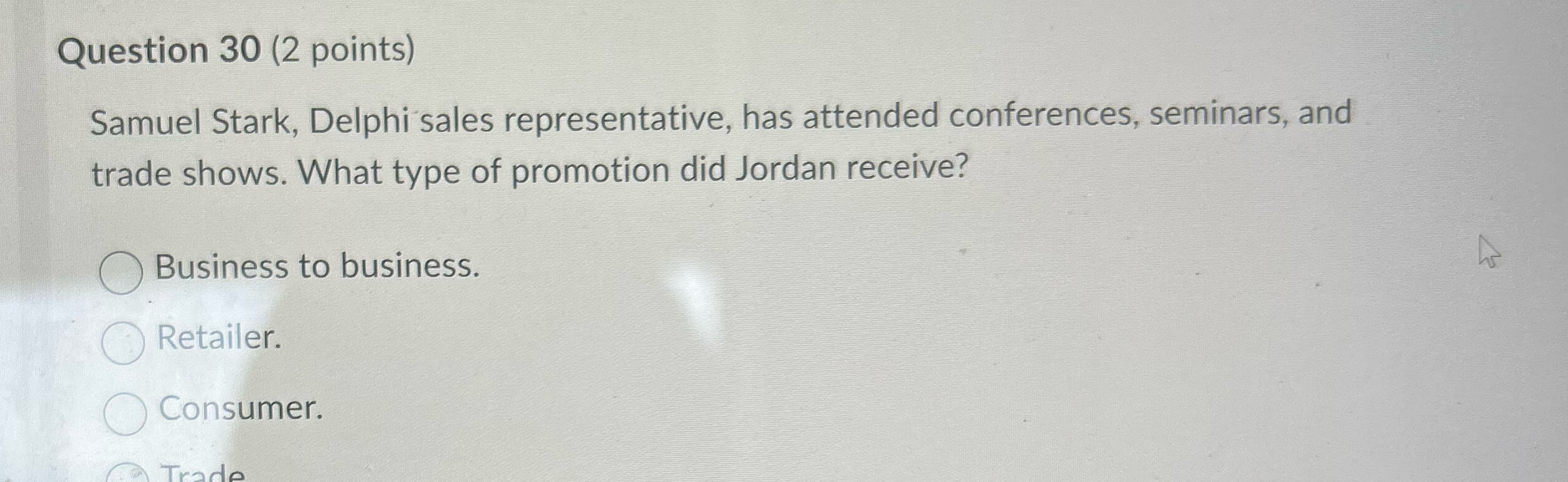 Solved Question 30 (2 ﻿points)Samuel Stark, Delphi sales | Chegg.com