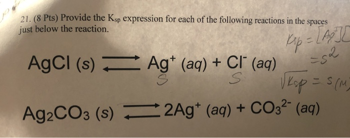 Solved 21. (8 Pts) Provide the Ksp expression for each of | Chegg.com