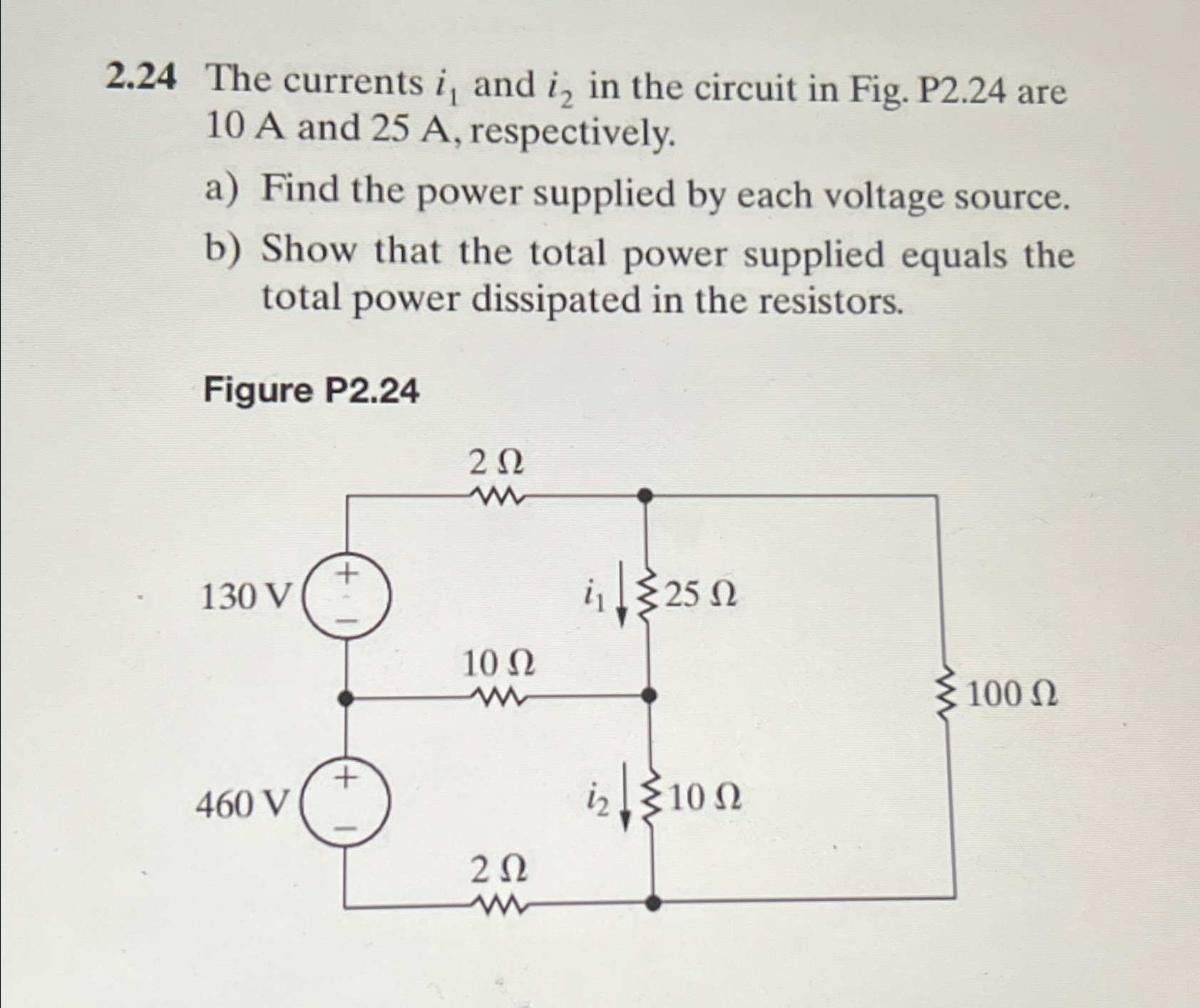 Solved 2.24 ﻿The currents i1 ﻿and i2 ﻿in the circuit in Fig. | Chegg.com