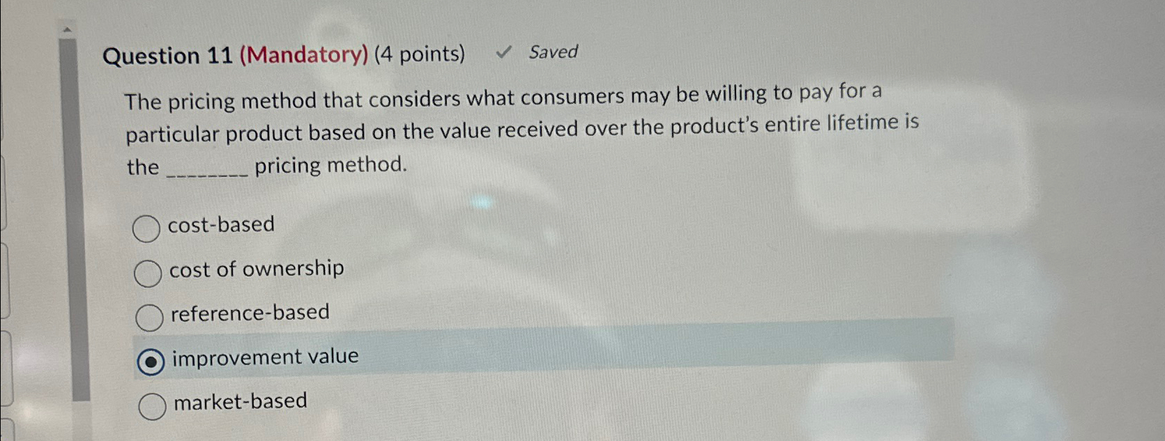 Solved Question 11 (Mandatory) (4 ﻿points) ﻿SavedThe | Chegg.com